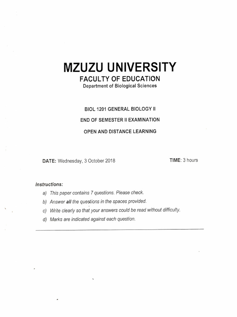 BIOL 1201 General Biology II End of Semester II Examination Odel 3 ...