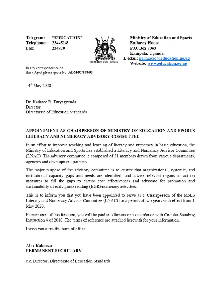 Appointment Letter and TORs | PDF | Literacy | Learning