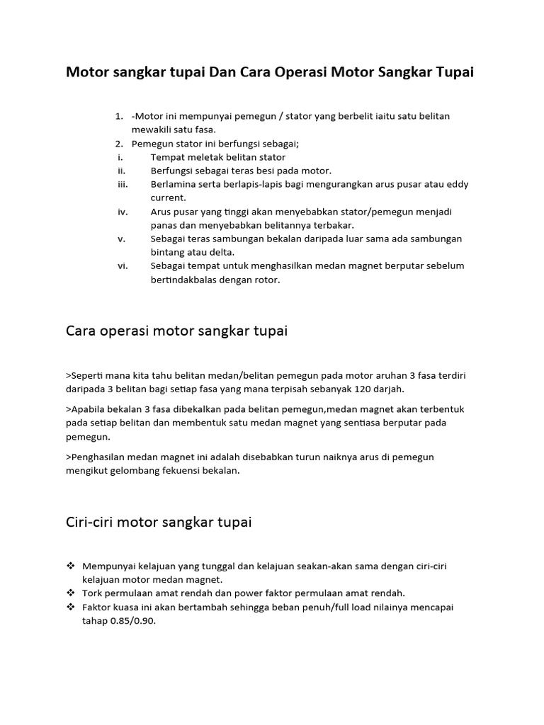 Motor Sangkar Tupai Dan Cara Operasi Motor Sangkar Tupai | PDF