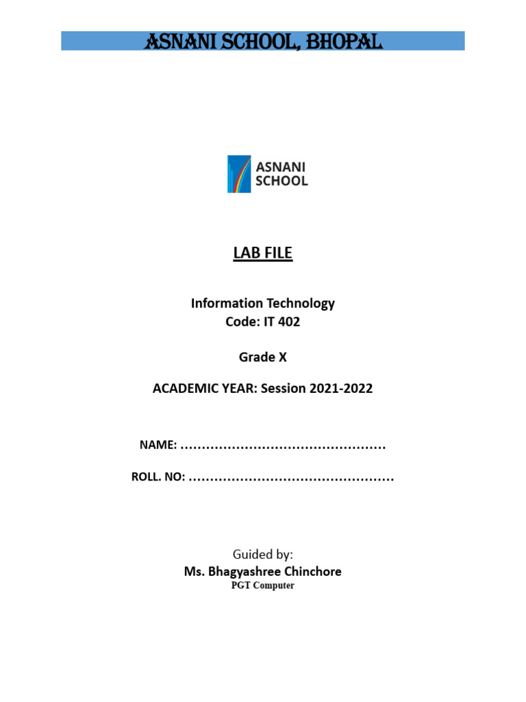 front and index page for lab file for grade 10 | PDF | Table (Database ...