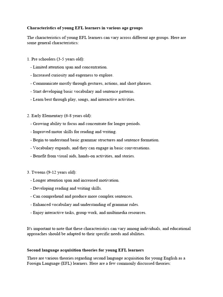 Brief of Lectures of Teachhing English For Young | PDF | Educational ...