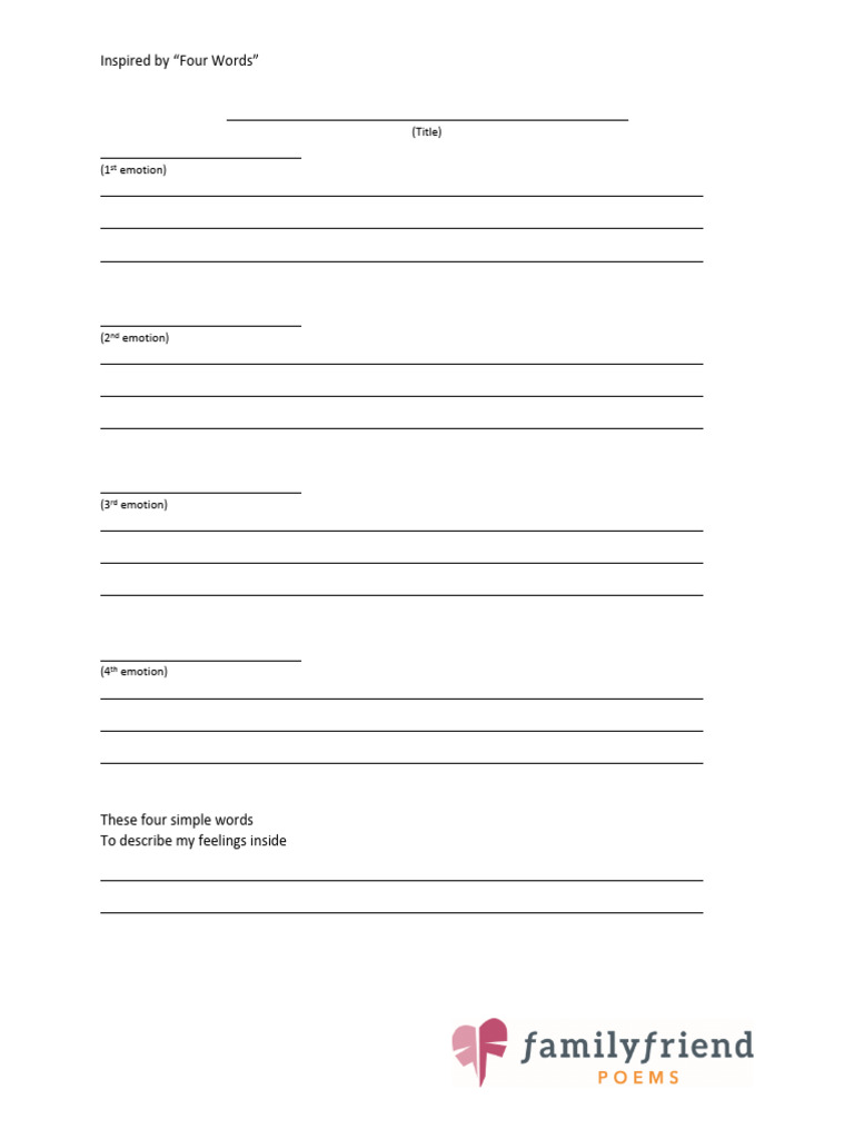 Four-Words Poem Template | PDF