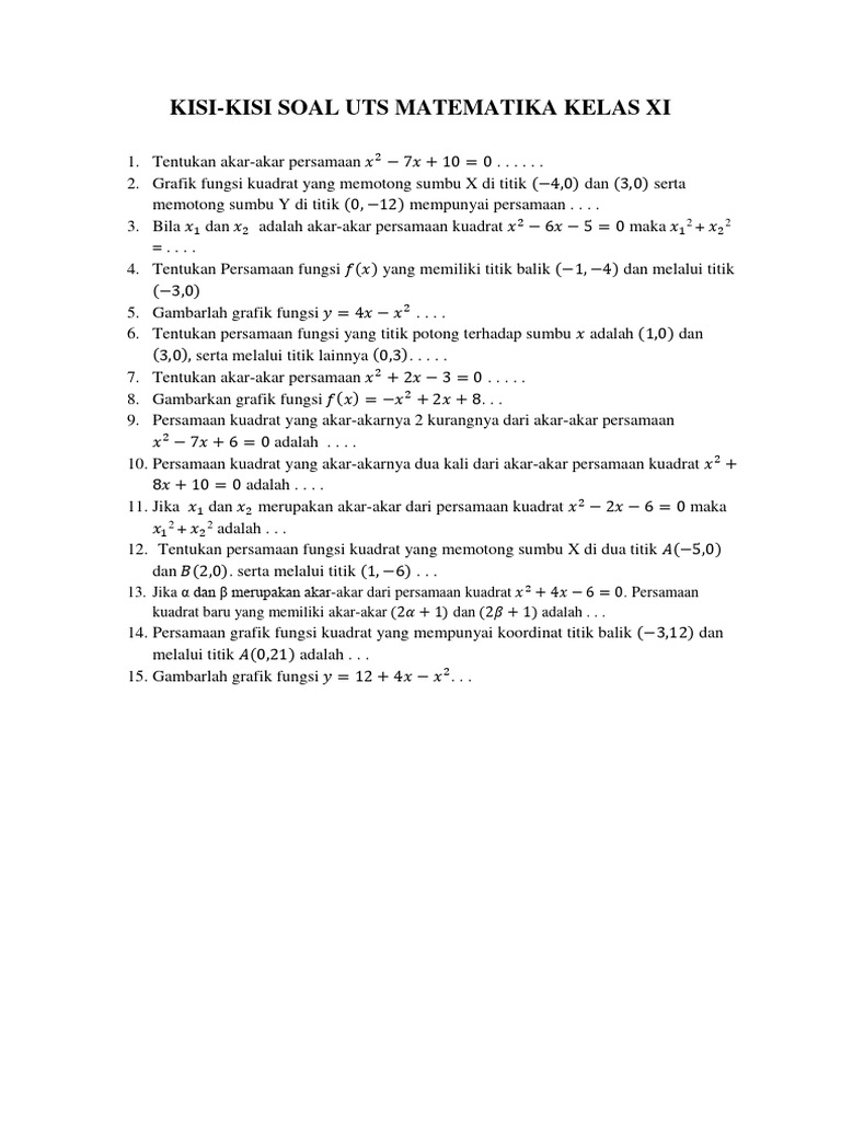 Kisi-Kisi Soal STS Matematika Kelas Xi | PDF | Komputer
