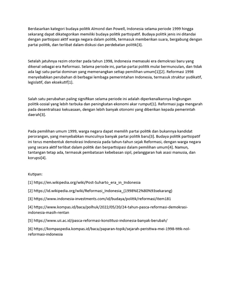 Budaya Politik Partisipatif Indonesia 1999-2025 | PDF