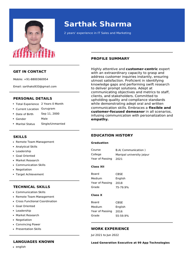 Resume CAM SarthakSharma IBrand Tech | Download Free PDF | Customer ...