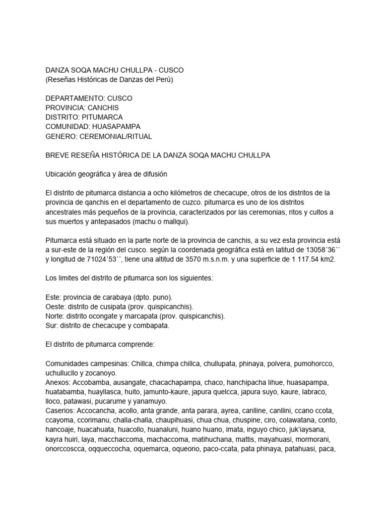 Danza Soqa Machu Chullpa - Cusco | PDF | Imperio Inca