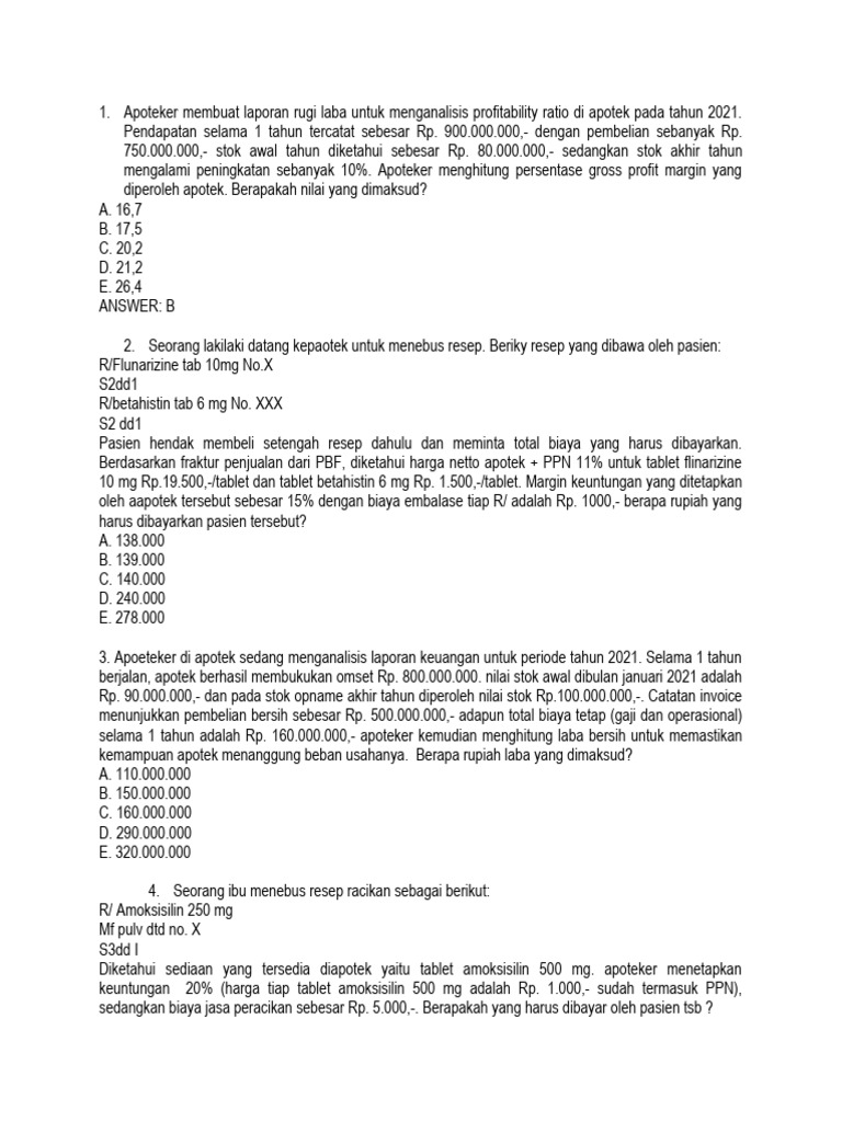 Soal Manajemen Apoteker - Apoteker 11 Kelas A Dan B | PDF | Pengelolaan Keuangan & Uang