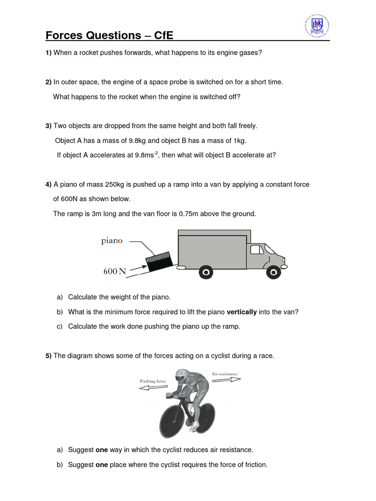 (25745) 6. Forces CfE Questions 2 | PDF | Force | Mass