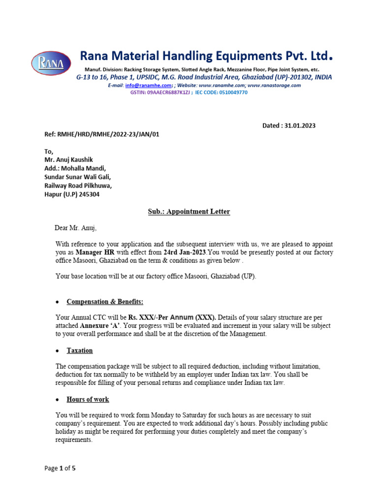 Appointment Letter Format | PDF | Economies | Government