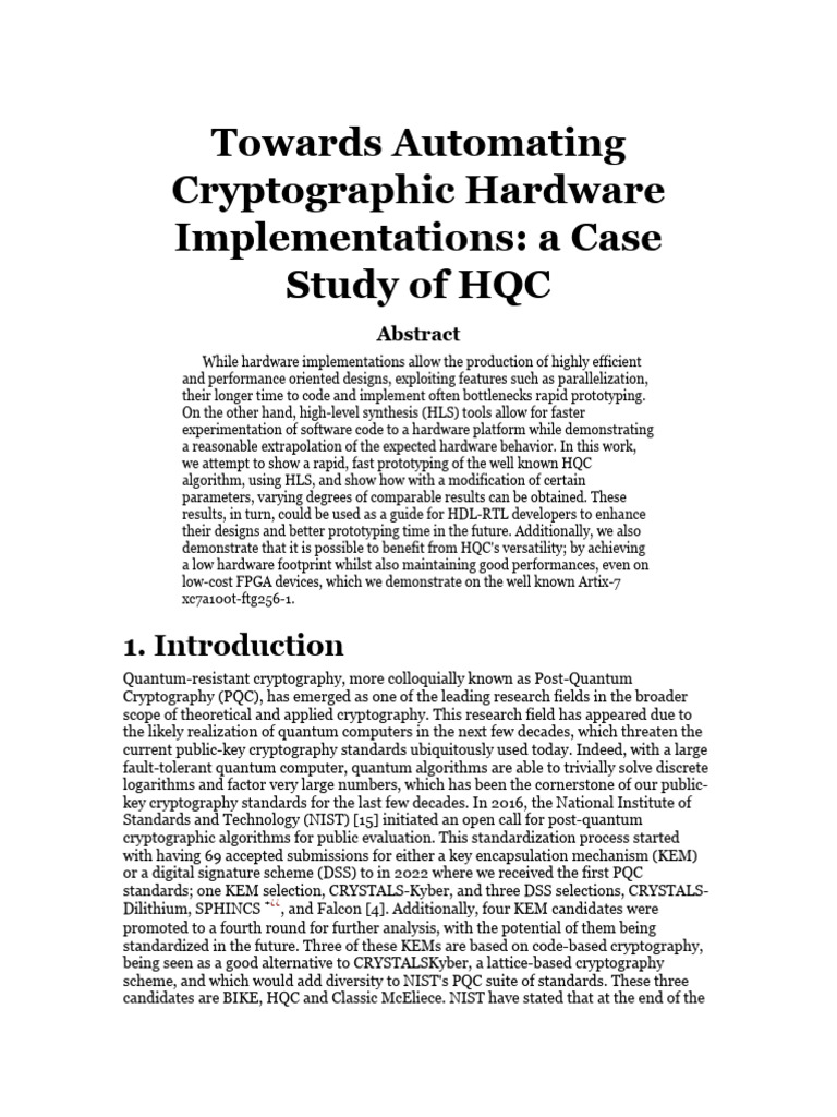 Towards Automating Cryptographic Hardware Implementations: A Case Study of HQC | PDF ...