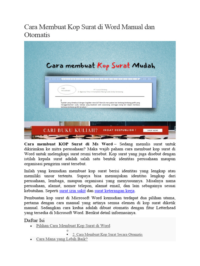 Cara Membuat Kop Surat Di Word Manual Dan Otomatis | PDF