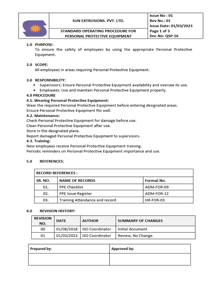 QSP-16 SOP For PPE | PDF