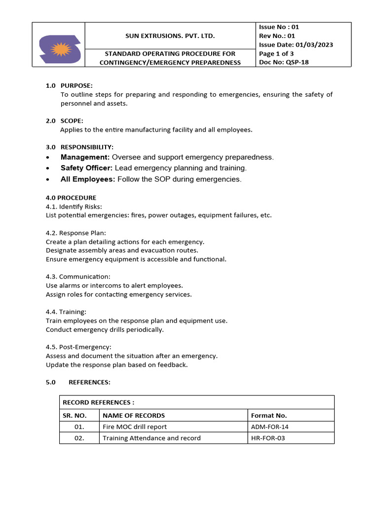 QSP-18 SOP For Contingency Emergency Preparedness | PDF | Emergency Management | Emergency