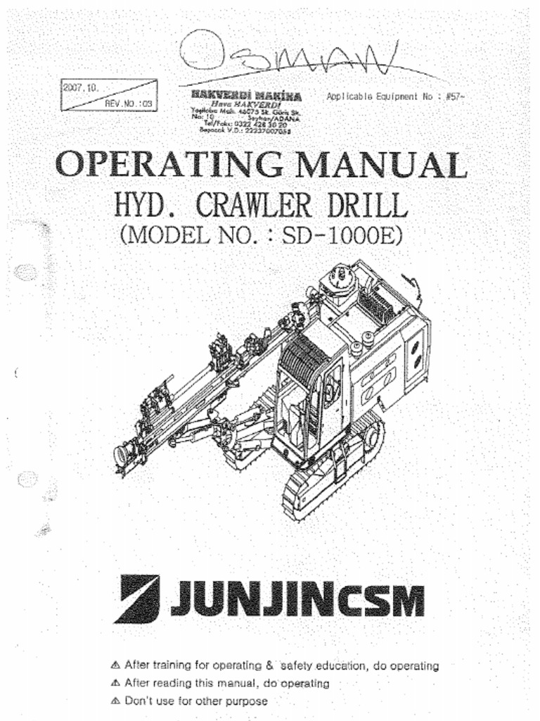 Junjin - 2007 Model - Sd1000e.... Part Book Hyd Crawler Drill | PDF