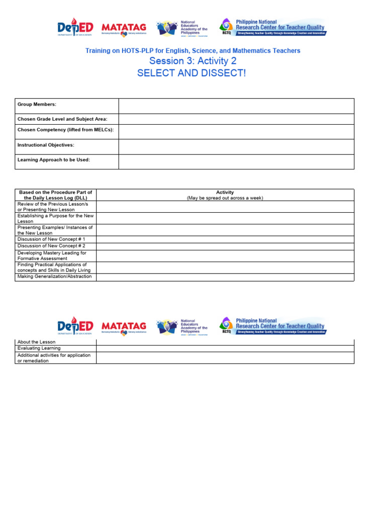 Session 3 - Select and Dissect Group Template | PDF
