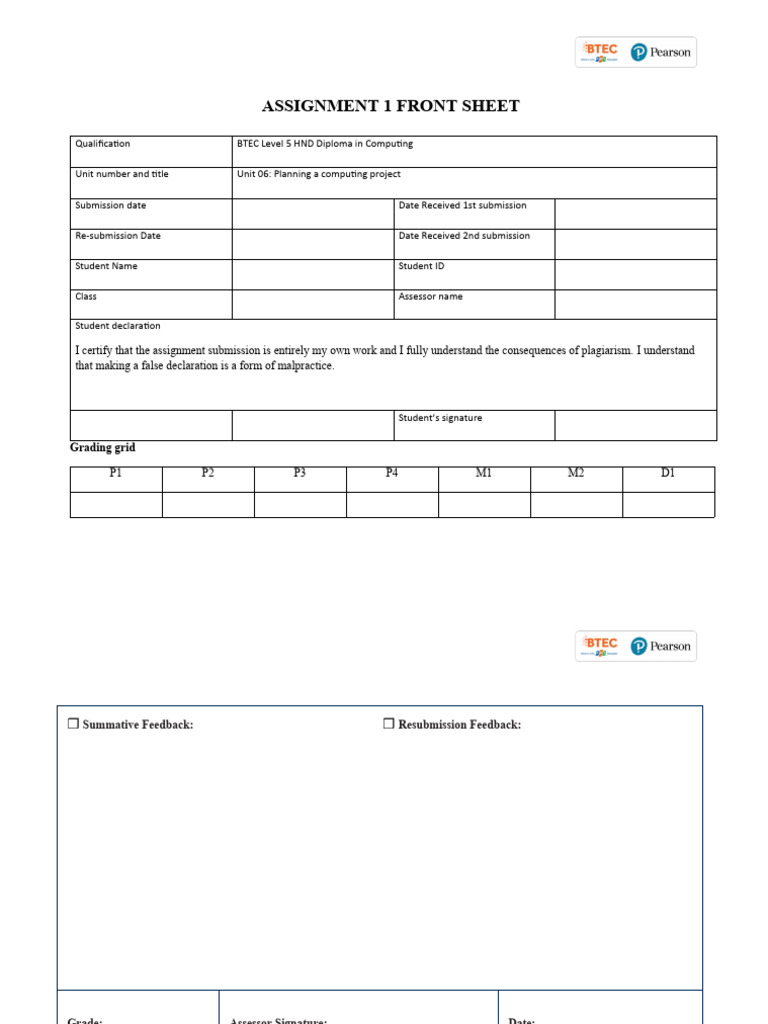Unit 06 - Assignment 1 Frontsheet | PDF