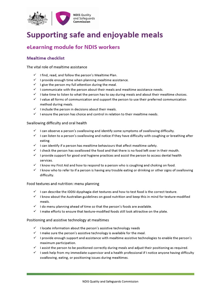 Checklist and Useful Links - Supporting Safe and Enjoyable Meals | PDF | Clinical Medicine ...