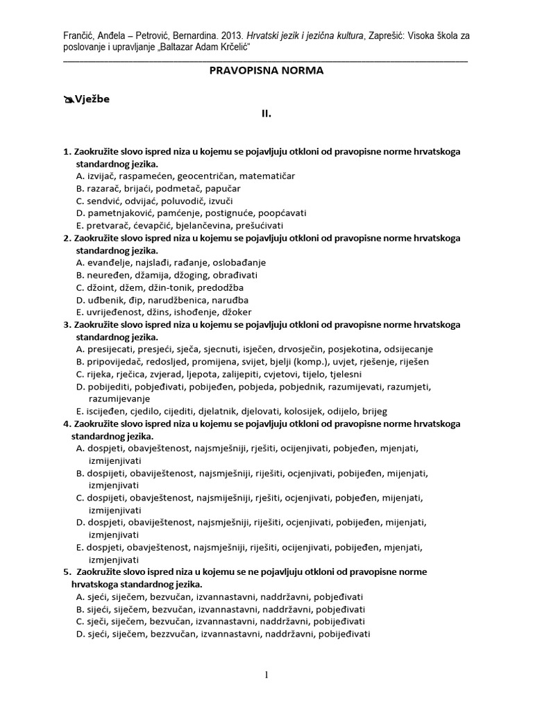 Pravopisna Norma - VJEZBE - II | PDF