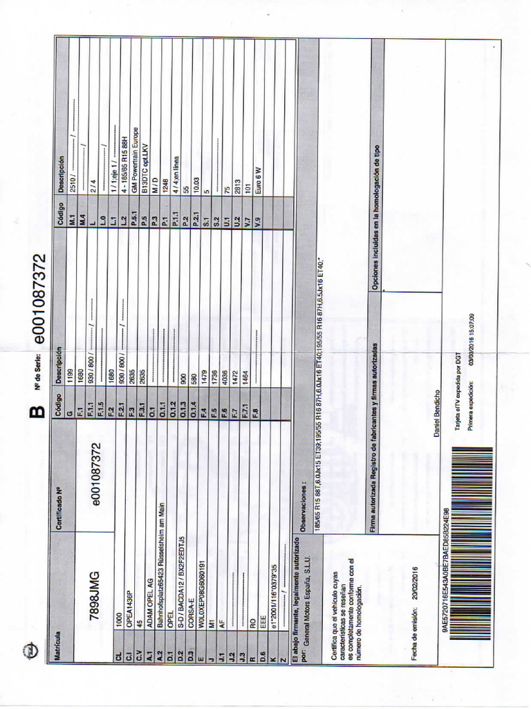 Ficha Técnica Opel Corsa | PDF