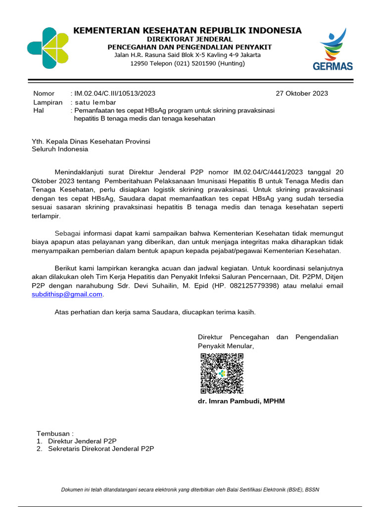 Skrining HBsAg Hepatitis B Tenaga Medis | PDF