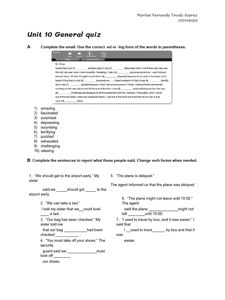 Unit 10 General Quiz | PDF