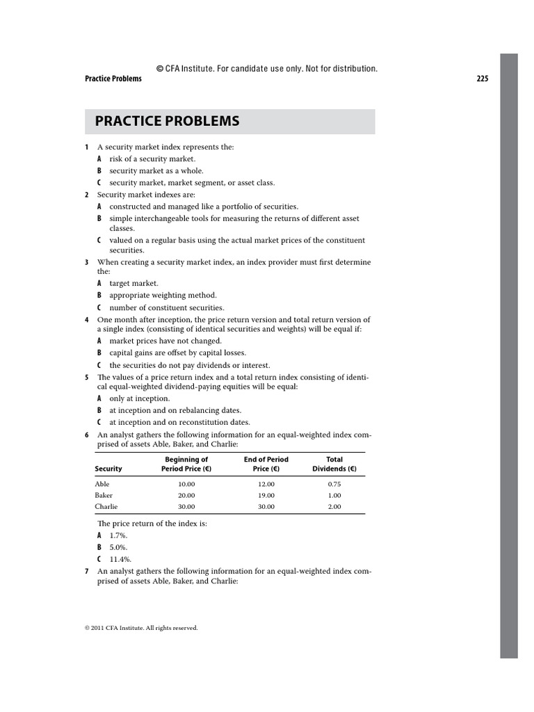 Practice Problems 225 | PDF | Stock Market Index | Fixed Income