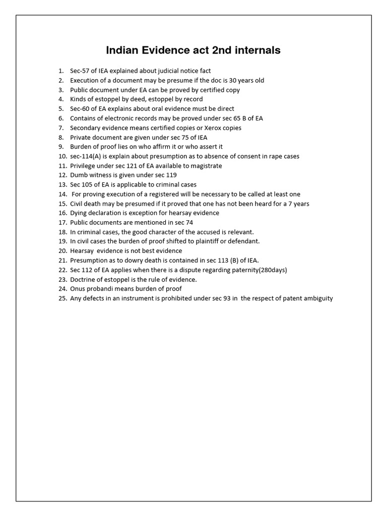 Indian Evidence Act | PDF | Evidence (Law) | Burden Of Proof (Law)