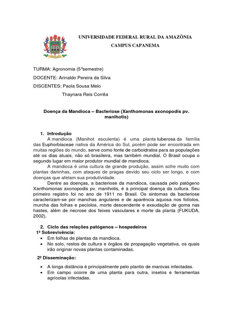 Bacteriose da Mandioca: Causas e Controle | PDF | Bactérias | Plantas