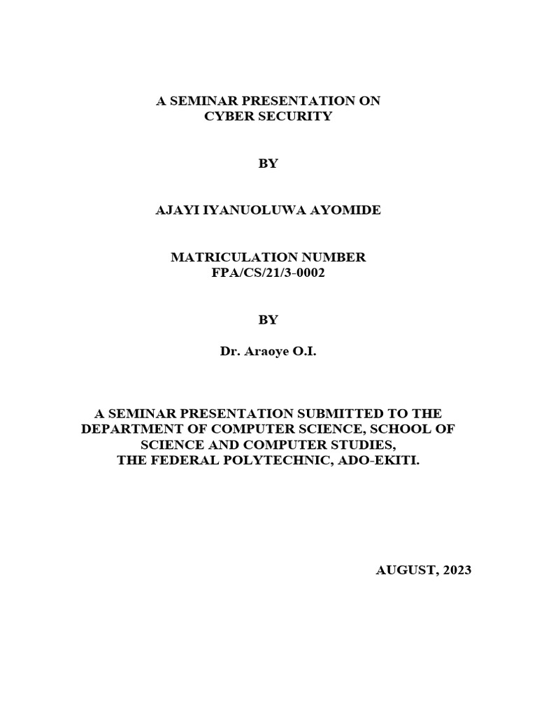 Cyber Security Seminar Presentation | PDF