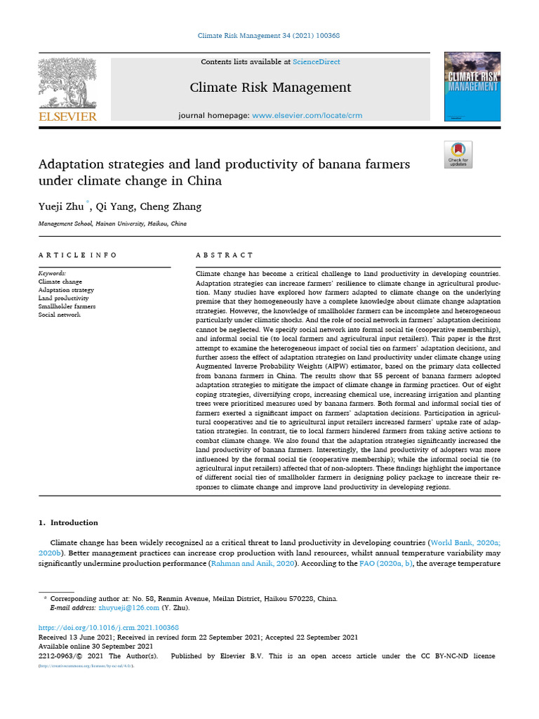 Adaptation Strategies for Banana Farmers | PDF | Agriculture | Survey ...