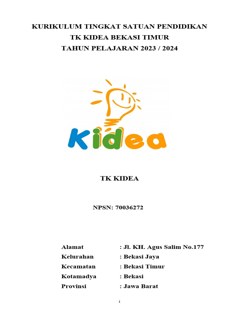 Kurikulum TK Kidea Bekasi Timur | PDF