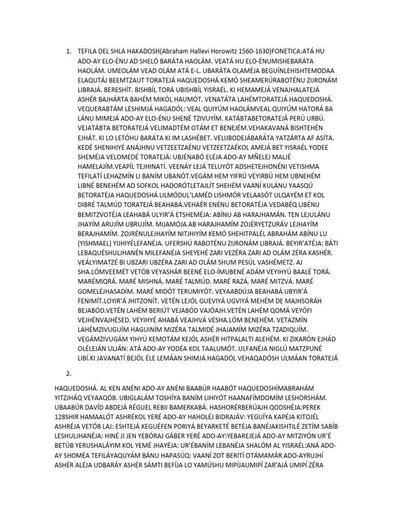 TEFILA DEL SHLA HAKADOS Fonetica - y Español | PDF