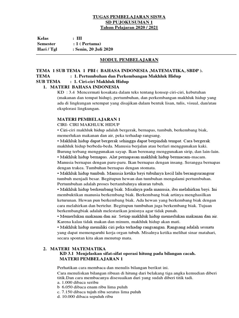 Modul Tema 1 Sub Tema 1 PB 1 | PDF