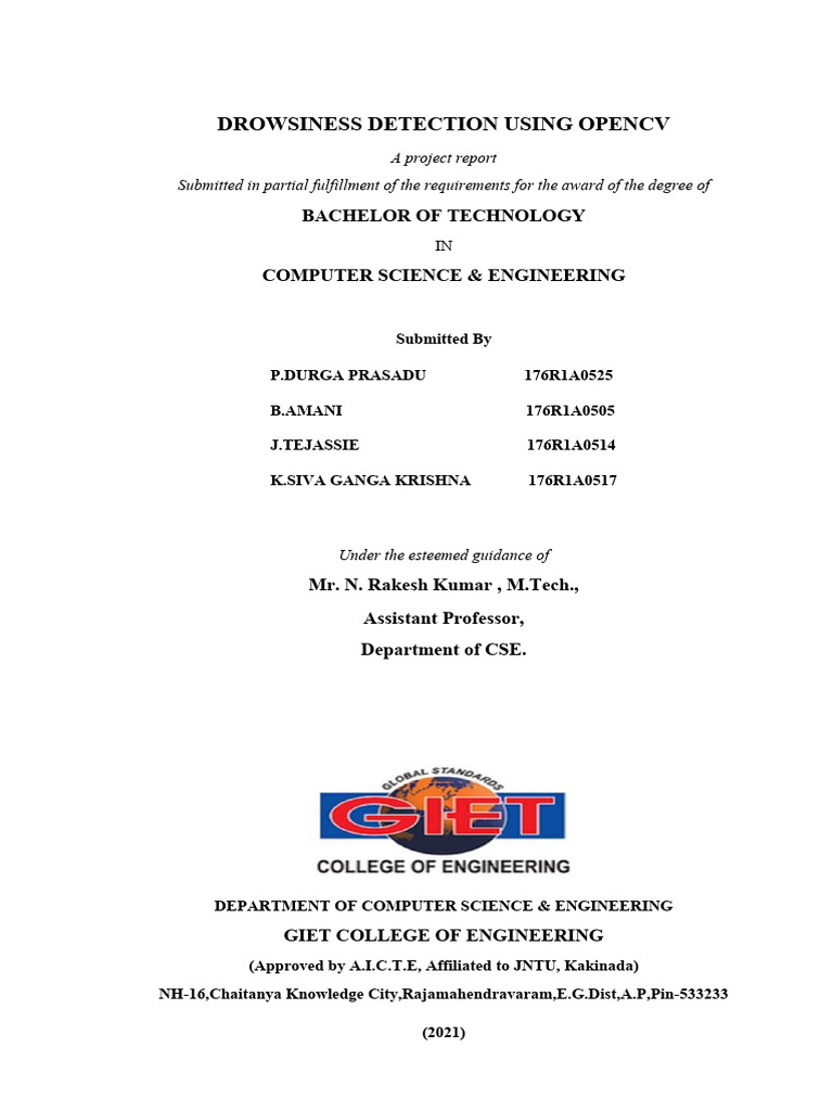 Drowsiness Detection Using Opencv Final Pdf Software Testing Software Development