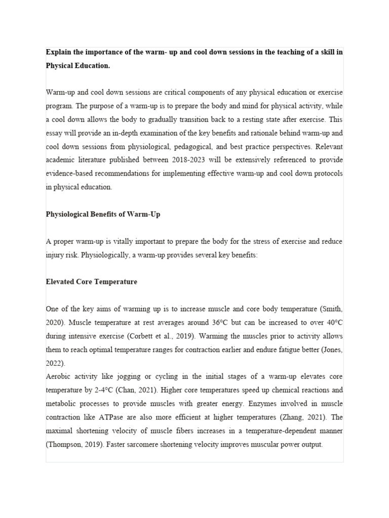 Explain The Importance of The Warm - Up and Cool Down Sessions in The ...