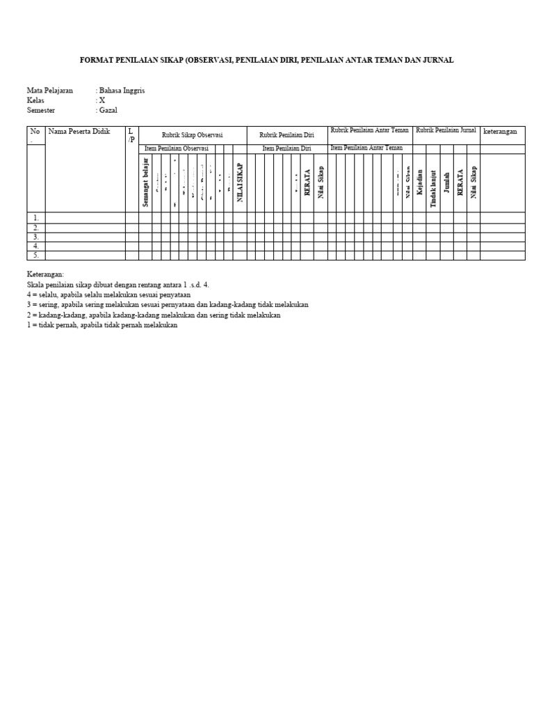 Format Penilaian Sikap | PDF
