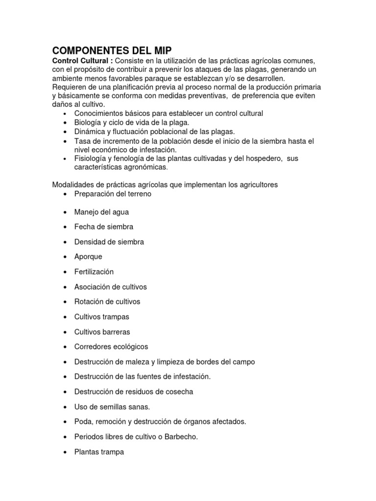 Componentes Del Mip | PDF | Plaga (organismo) | Control biológico de plagas