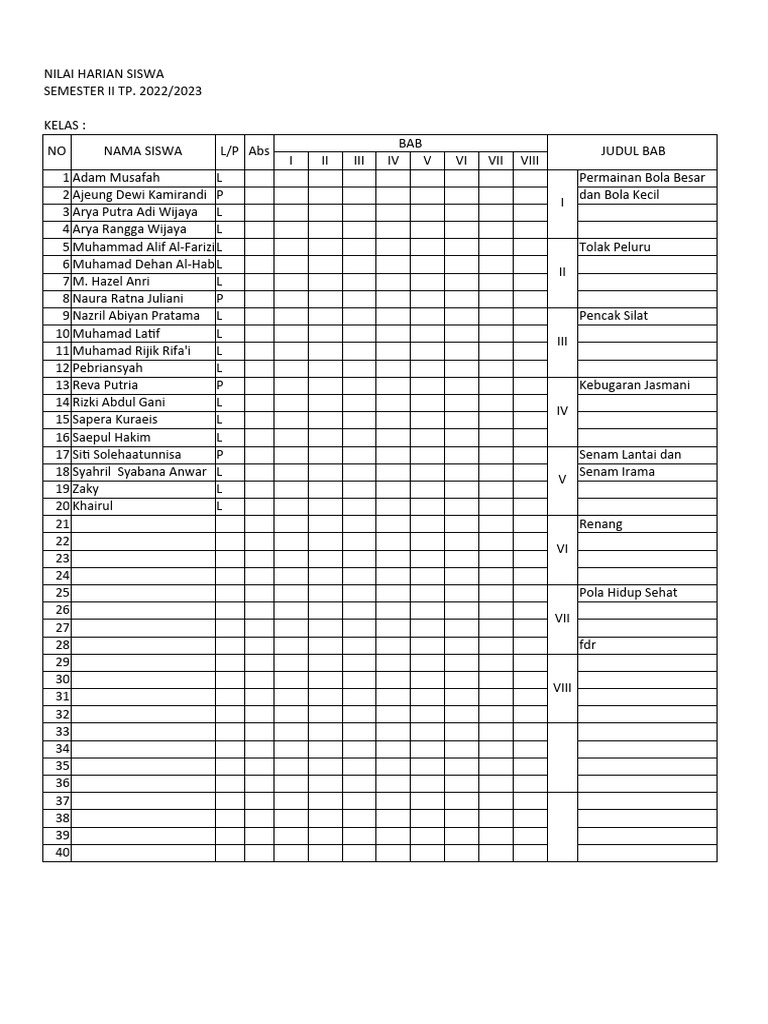 Format Nilai Harian Siswa Rdm Bing Pdf