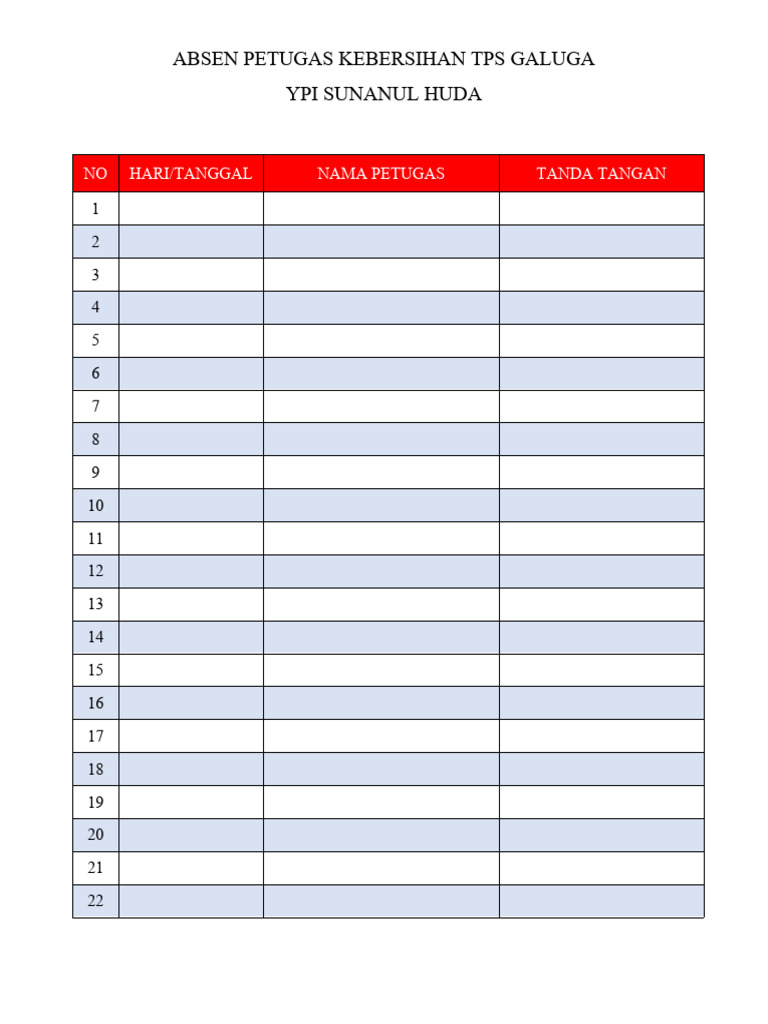 Absen Petugas Kebersihan Tps Galuga | PDF