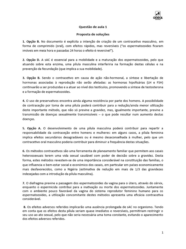 Ae Sec Bio12 Qa1 Solucoes | PDF | Anticoncepcionais | Pílula anticoncepcional