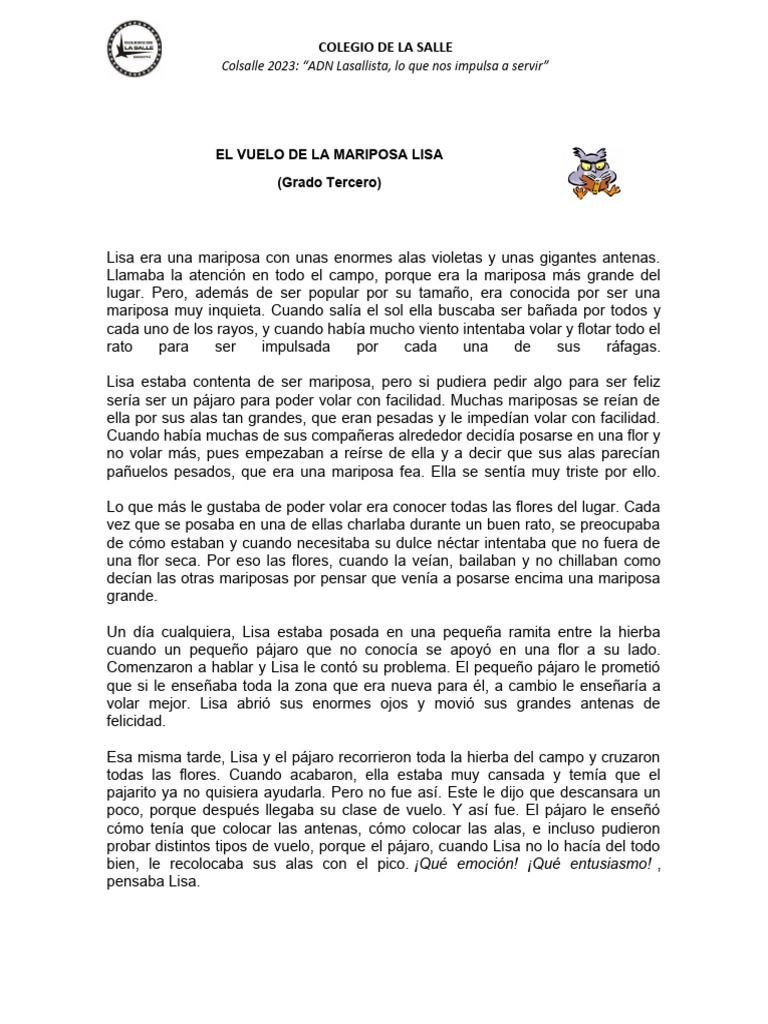 Cuento - El Vuelo de La Mariposa Lisa | PDF | Aves