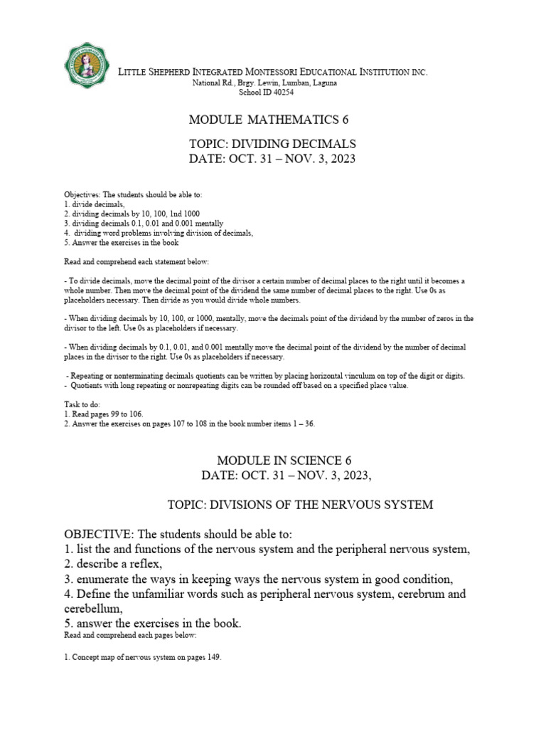 Modules in Math Science and Social Studies | PDF | Central Nervous ...