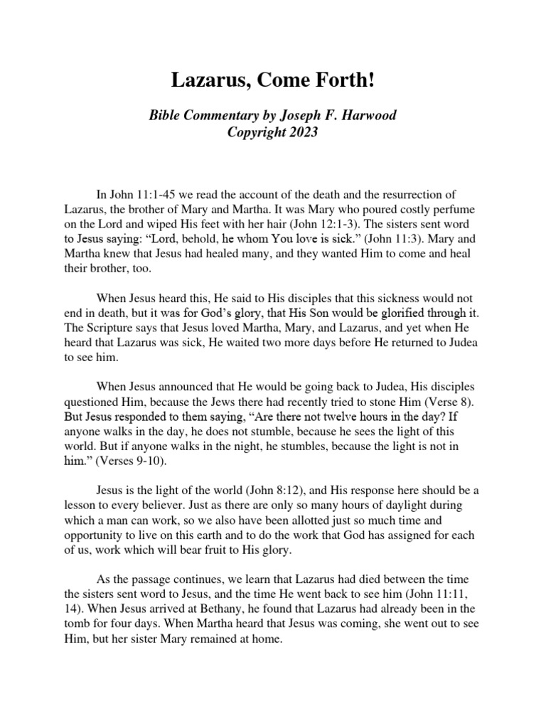 Lazarus, Come Forth! | PDF | Lazarus Of Bethany | Jesus