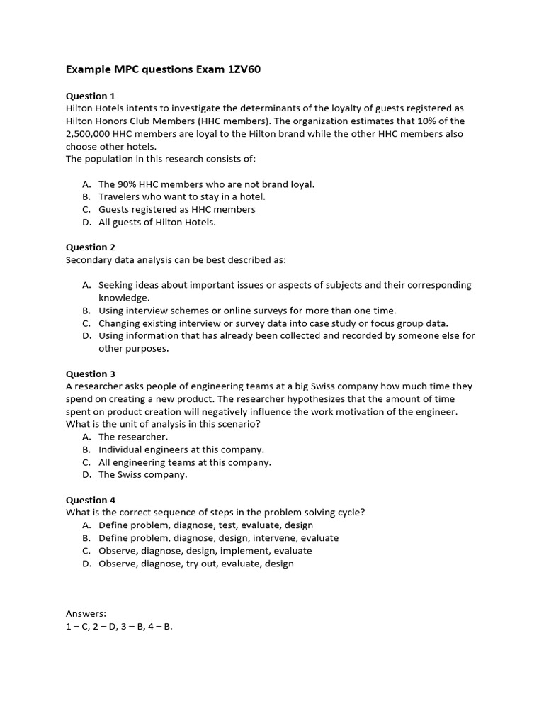 Example Questions 1ZV60 | PDF