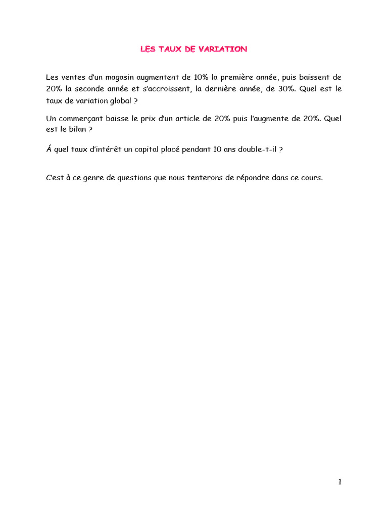 Taux de Variation | PDF | Pourcentage | Arithmétique