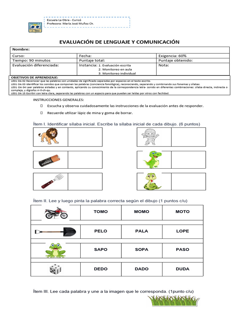 Prueba M, P, L, S, D y T | PDF | Palabra | Ciencia cognitiva