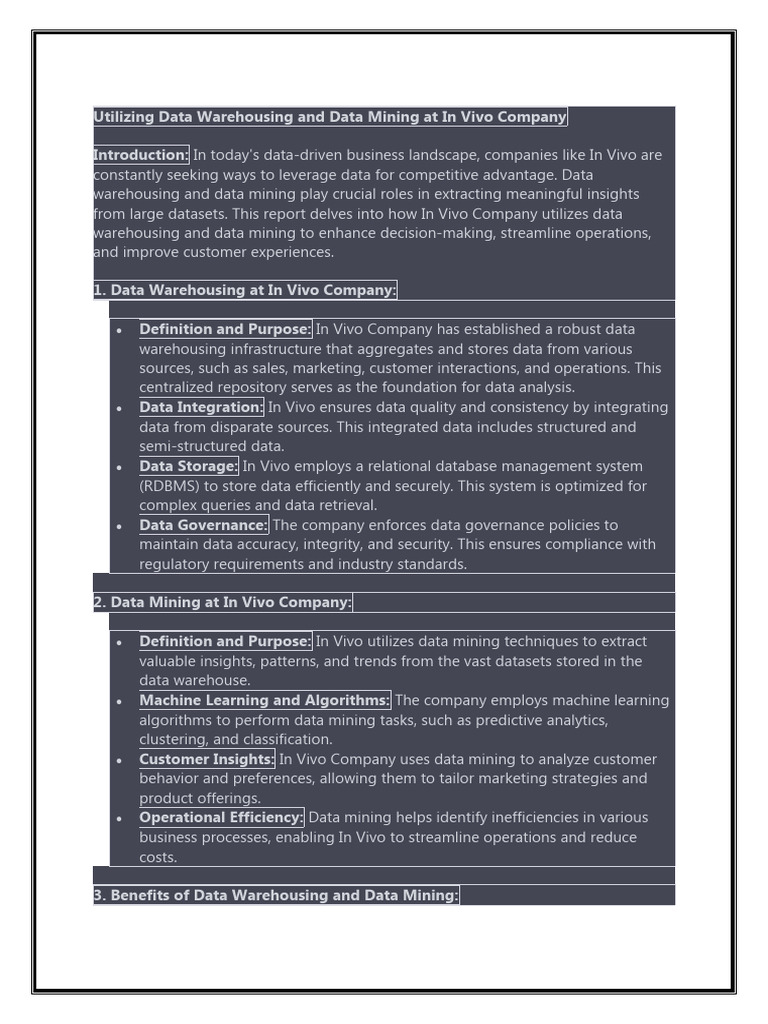 Utilizing Data Warehousing and Data Mining at in Vivo Company | PDF | Data Warehouse | Data Mining