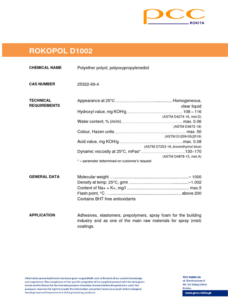 Polyether Polyol for Industry Use | PDF