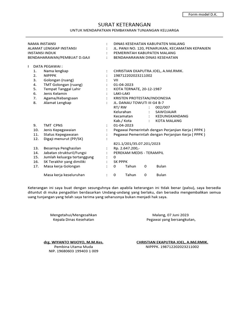 Form Model C & DK | PDF