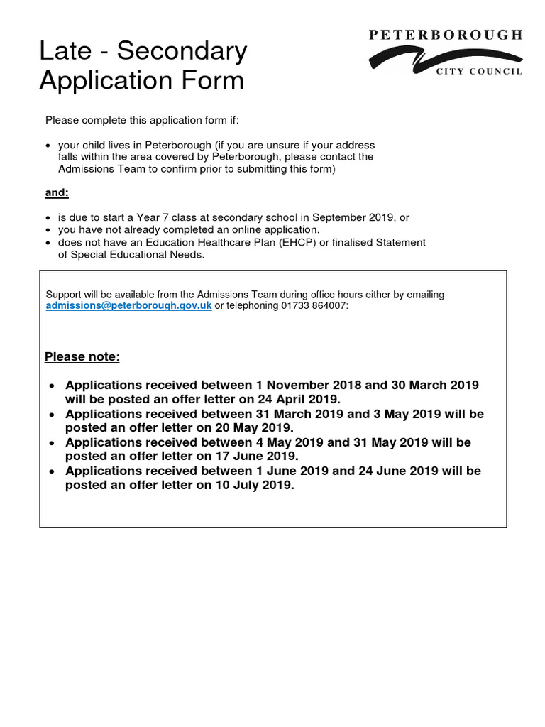 Late - Secondary Application Form 2019-20 Updated | PDF